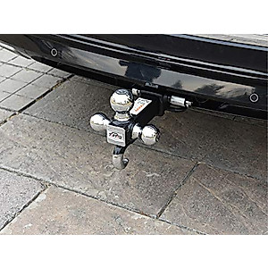 TOPTOW 64180L Trailer Receiver Hitch Triple Ball Mount with Hook, Fits for 2 inch Receiver, Chrome Balls, 2 inch Shank, with 5/8 inch Lock