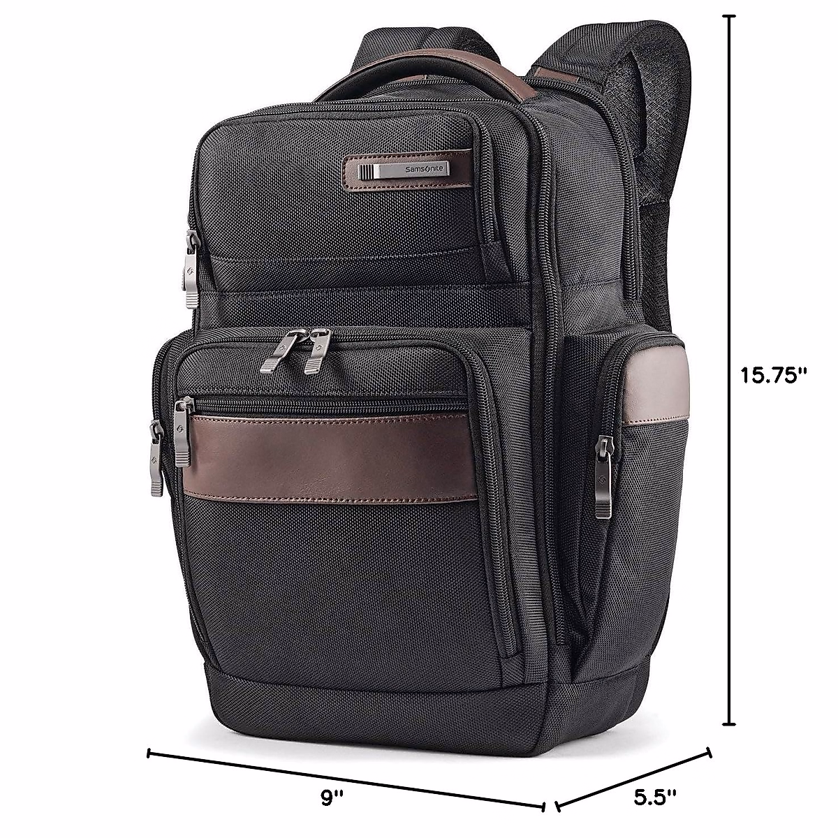 Samsonite Kombi 4 Square Backpack with Smart Sleeve, Black/Brown, 15.75 x 9 x 5.5-Inch