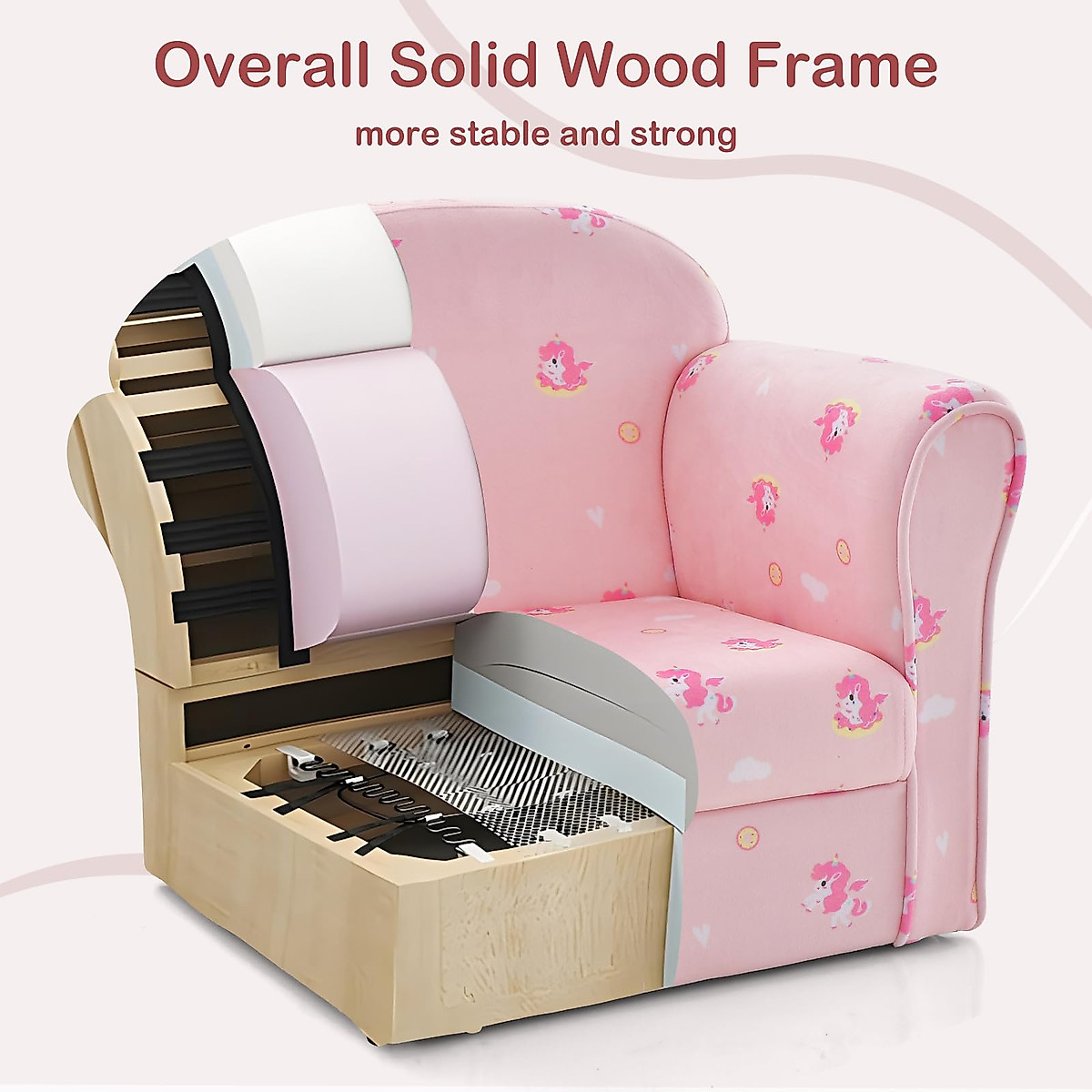 INFANS Kids Sofa, Toddler Armchair Chair with Sturdy Wood Construction Cartoon Pattern, Upholstered Children Armrest Couch for Nursery Kindergarten Playroom Preschool, Gift for Boys Girls