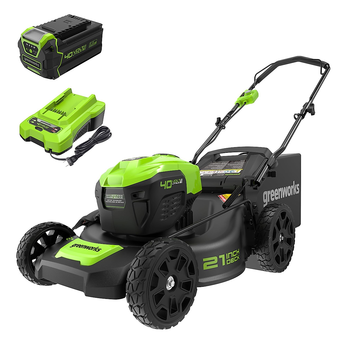 Greenworks LMF413 Inch 40V Cordless Brushless Lawn, 21" Mower (5.0Ah), Green