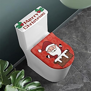 Yewattles Xmas Toilet Decor Toilet Tank Lid Cover Set of 2 Pieces Christmas Santa Claus Toilet Seat Cushion Protector Foldable Toilet Lid Cover for Home Hotel Office Travel