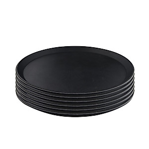 Hakka Round Restaurant Serving Trays,Waitress Tray with Non-Slip Surface 16-Inch 6 Pack Black