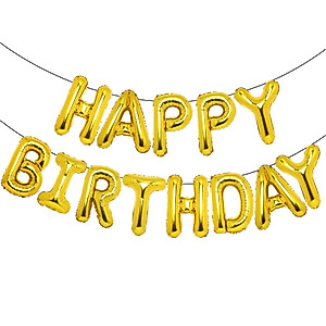 Accevo Gold Happy Birthday Balloons 16 Inch Mylar Foil Letters Balloons Happy Birthday Banner for Kids Child Adults Boys Girls Happy Birthday Sign Birthday Party Decorations Supplies