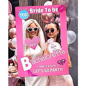 JeVenis Lets Go Party Bachelorette Photo Booth Props Hot Pink Girl Bachelorette Party Supplies for Bachelorette Bridal Shower Party Supplies