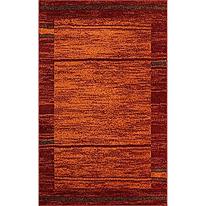 Unique Loom Autumn Collection Modern Contemporary Casual Abstract Area Rug, Rectangular 5' 0 x 8' 0, Terracotta/Burgundy Border