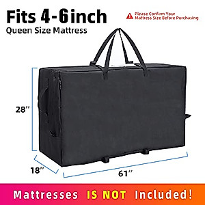 RISURRY 61 x 28 x 18 inches Tri Folding Mattress Storage Bag Compatible with Millard Trifold Mattress, Carrying Case for Tri-Fold Memory Foam Mattress Fit Queen Size Mattress (Bag Only), Black