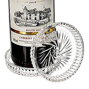 AVLA 8 Pack Crystal Drink Coasters, Glass Round Cup Mat, Clear Decorative Wine Bottle Coasters Barware Set for Table Protection of Home Kitchen, Dining Room, Patio, Coffee Shop, 3.75", Carved Design