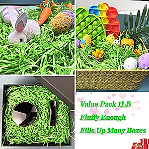 QLINLEAF 1LB Easter Green Grass Basket Filler Recyclable Paper Green Raffia Grass Recyclable Shred Paper Paper Filler for Easter Party Gift Basket Filler