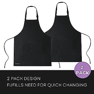 Comfyanno Aprons for men, 2 Pack 100% Cotton Mens Apron, Black Chef Kitchen Cooking Apron, Men Grilling BBQ Apron with 2 Pockets, Waterproof Man Apron for Gardening, Baking