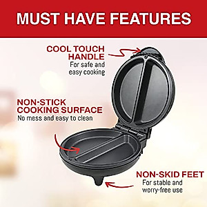Elite Gourmet EOM205 Non-Stick Omelet, Frittata, Snack Pocket Maker, Gourmet Breakfast, Dessert Maker, 2 Individual Portions, Stainless Steel and Black