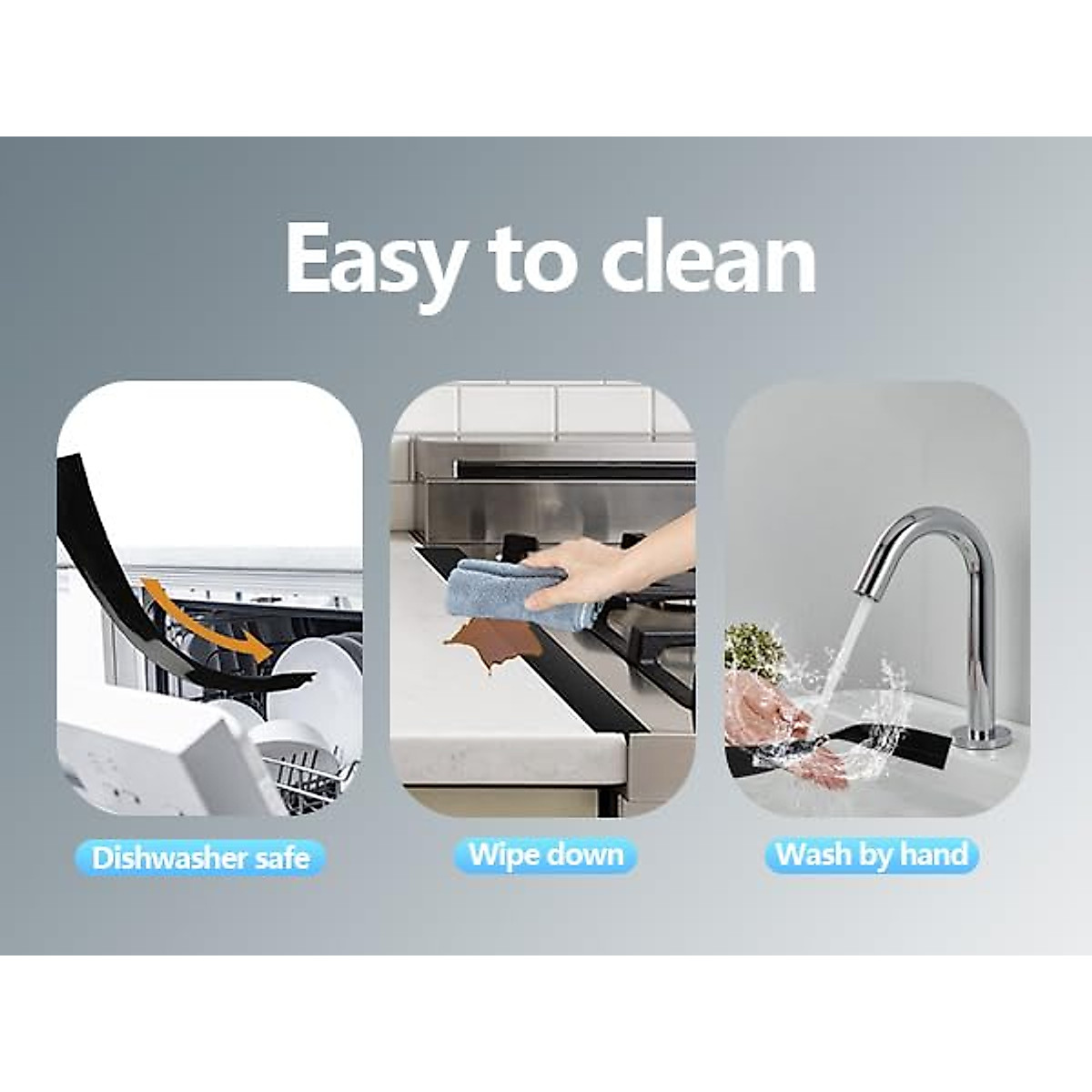 Silicone Stove Gap Covers (2PCS), 25 inch Stove Gap Filler, Stove Guard for Kitchen Oven Counter Side Gap, Heat Resistant and Easy Clean Oven Gap Filler, Black