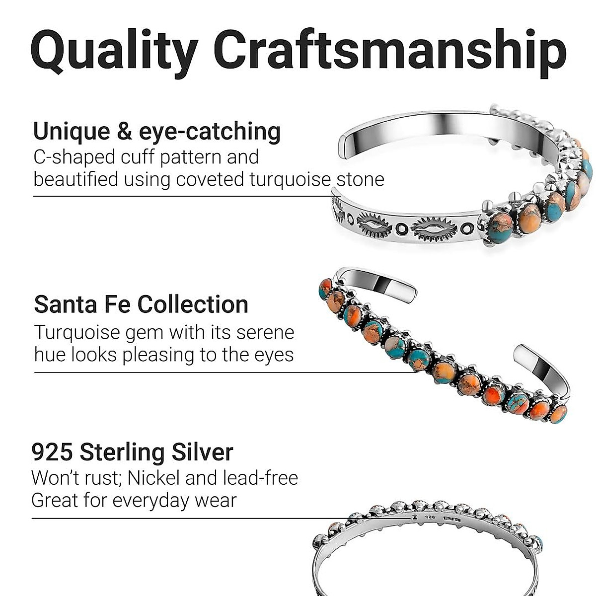 Shop LC Santa Fe Style 925 Sterling Silver Spiny Turquoise Cuff Bangle Bracelet for Women Western Jewelry Size 7.5" Boho Western Birthday Gifts for Women