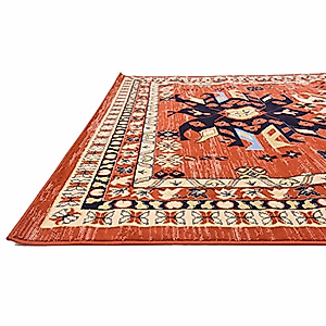 Unique Loom Taftan Collection Border Geometric Tribal Inspired Design Area Rug, 7 ft x 10 ft, Terracotta/Ivory