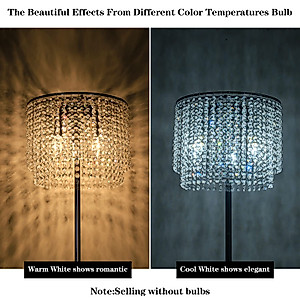 Crystal Floor Lamp, Modern Standing Lights 64.9" Tall Pole Lamp Elegant Chrome Finish with Crystal Shade Floor Lamp Bright Floor Lamp for Living Room Bedroom Office Study Room Girls Room Silver