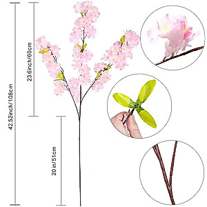 Tifuly 4Pcs Artificial Cherry Blossom Branches,42.52” Long Stems Fake Silk Flowers Bouquet Faux Cherry Flowers Arrangements for Party Office Home Wedding Decor（Pink）
