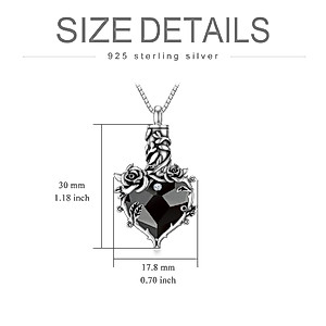 TOUPOP Rose Urn Necklace for Ashes 925 Sterling Silver Cremation Jewelry for Women with Black Heart Crystal w/Funnel Filler Ash Holder Necklace Pendant Funeral Keepsake Memorial Jewellery