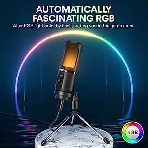 MAONO USB Gaming Microphone for PC, Computer Condenser Mic with Gain Knob, RGB Light, Tripod Stand for Recording, Podcasting, Streaming, Compatible with PS5 PS4 Mac Laptop Desktop (PM461TR RGB)