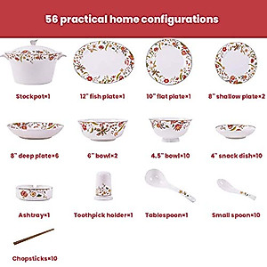 High-End Dinner Set,Ceramics Dinner Sets, Cereals Bowl & Soup Pot & Plate | 56 Pieces Bone China Porcelain Dinnerware Set for Wedding Gifts and New Year