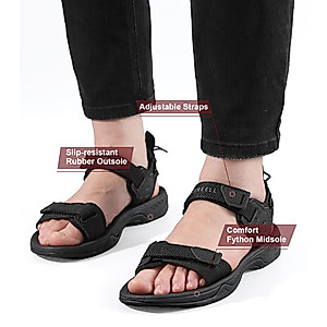 EZEREELL Men's Hiking Sandals, Comfortable Sport Walking Sandals Black 7