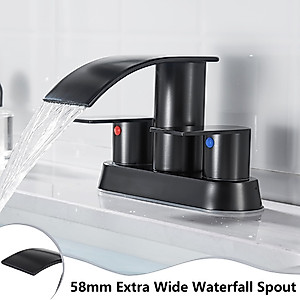 Waterfall Bathroom Sink Faucet 4 Inch Faucet 2 Handle Lead-Free Black, Bathroom Faucet with Water Supply Lines Pop Up Drain, 2 or 3 Holes Bathroom Basin Lavatory Mixer Tap with Deck Mount Plate