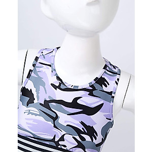 CHICTRY Kids Girls' 2 Piece Athletic Leggings with Tank Crop Tops Outfits sets for Gymnastics Sports Workout Fitness Camouflage Lavender 12-14 Years
