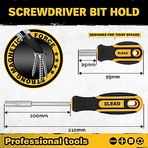 26-Piece Magnetic Screwdriver & Bit Set - Strong Magnetic Bit Holder and Screwdriver Bits, Durable & Versatile, Ergonomic Cushion Grip 95mm & 210mm Handles, Torx, Square, Phillips, Slotted Bits