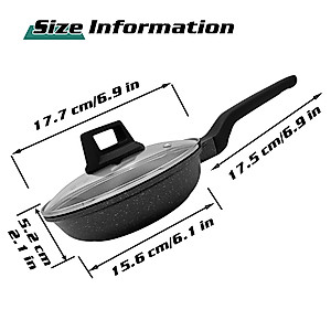 vivicreate cast aluminum deep fry pan with lid, Marble color non-stick coating, stainless steel bottom, long handle with rubber coating, European style deep fry pan, dishwasher machine (8 INCH)