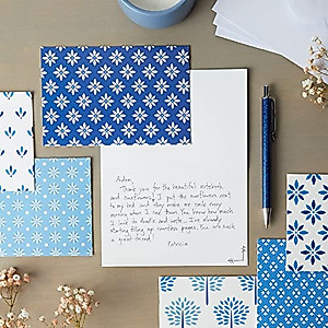 48 Pack Blue Stationery Notecards and Envelopes Set, 4x6-Inch All Occasion Thank You Notes for Birthdays, Business, 6 Floral Designs (Blank Inside)