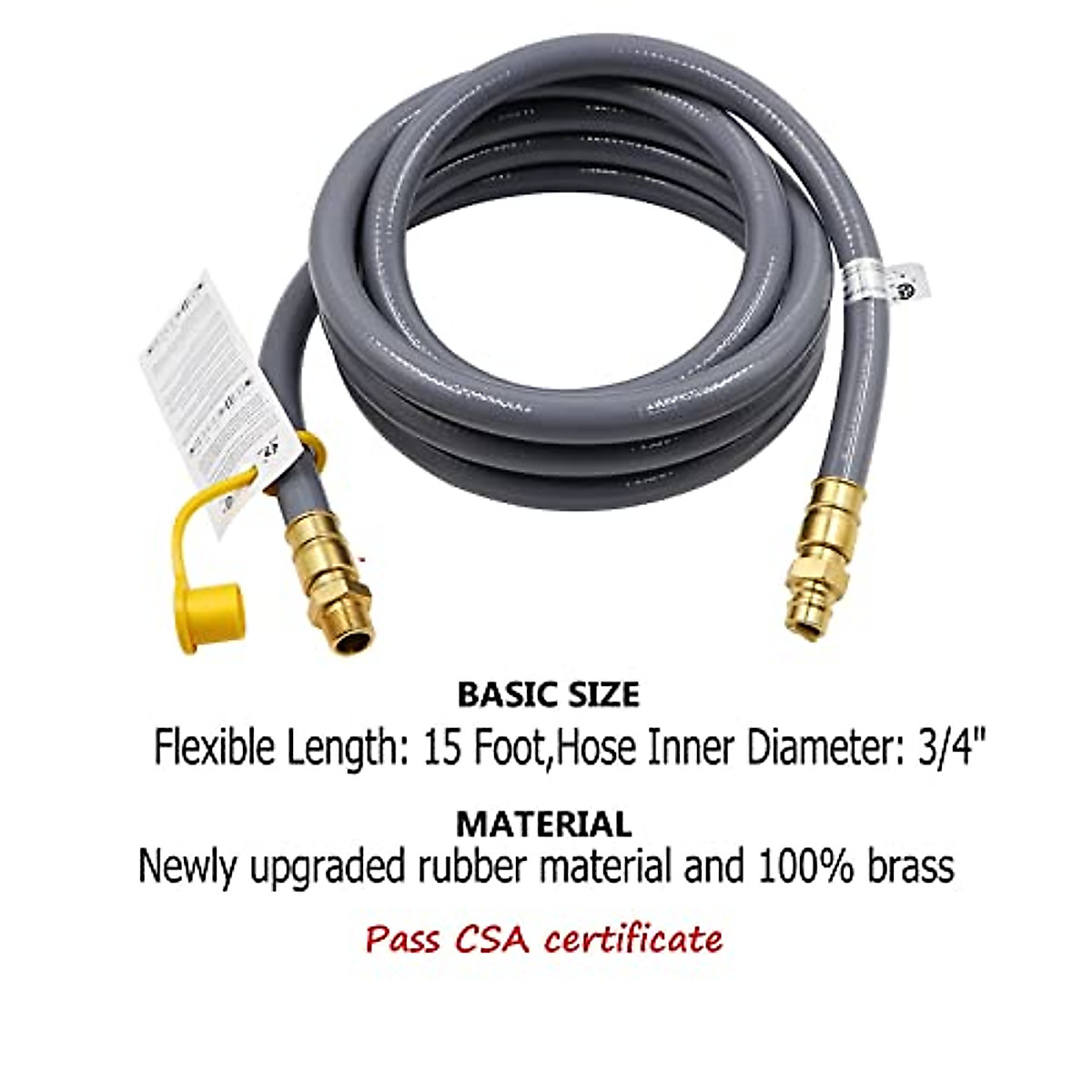 15FT, 24FT, 30FT, 50FT 3/4" ID Natural Gas Hose with Quick Connect Fittings for NG/LP Propane Appliances, Grill, Patio Heaters, Generators, Pizza Oven, etc. Useful Indoors & Outdoors