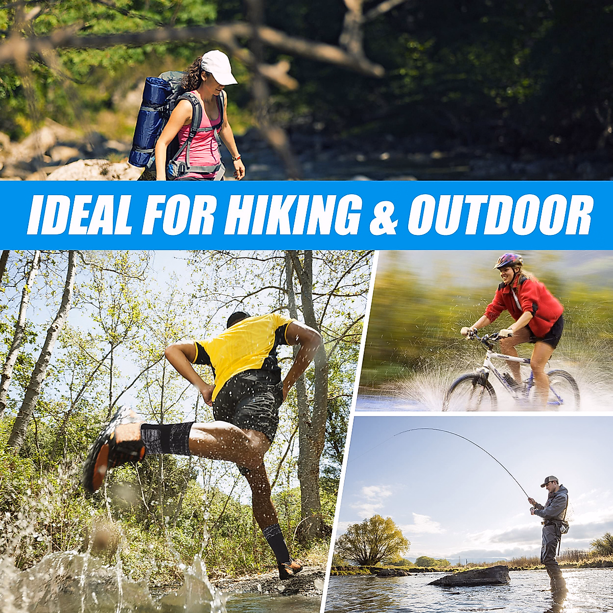 Agdkuvfhd Men Waterproof Socks for Running, Thick Warm Neoprene Quick Dry Wading Socks Fly Fishing Kayaking Water Sports Crew Socks 1 Pair (Blue, Large)