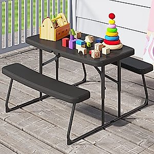 DWVO 37" Picnic Table, Folding Picnic Tables for Outdoors with Weather Resistant Resin Tabletop & Stable Steel Frame for Yard Patio Lawn Party, Black
