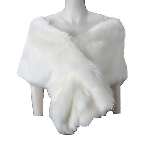 Caracilia Women's Faux Fur Bridal Wedding Shawl and Wraps Winter Warm Party Evening Fur Stole changmaobai CAFB3, White/Long Hair, Small