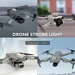 SYMIK Drone Strobe Lights (3 Pack/GS600 x1 + GS350 x2), Meets FAA Anti-Collision Req for Night Flying, White/Red/Green Color in 1 Light, for DJI Mini 3 Pro, Mini 2, Mini SE/Mavic Mini/Mavic 3 Classic