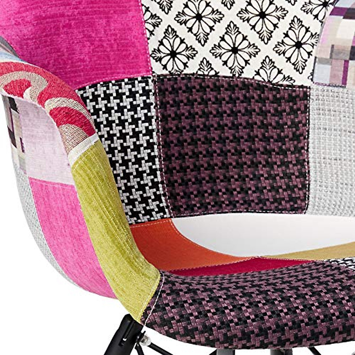 2xhome Mid Century Modern Arm Chair with Black Wood Legs, Patchwork A Fabric