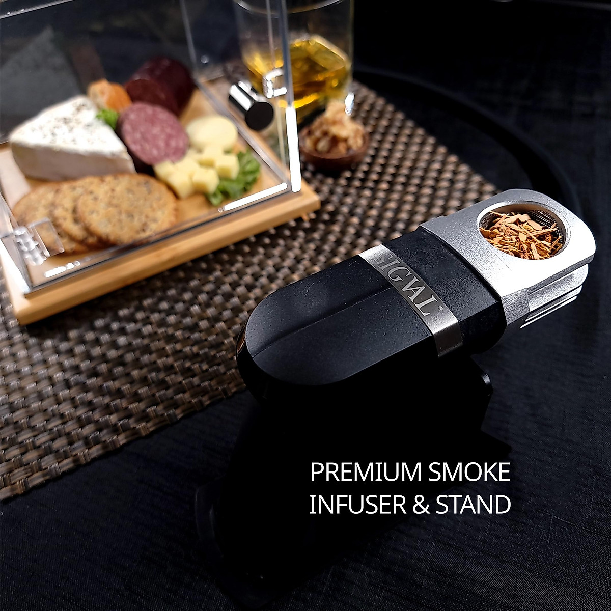 SIGVAL The Smoking Cube - Cocktail Smoker and Smoking Box Kit, Magnetically Removable Display Board, with Wood Chips