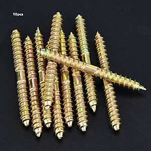 Double Ended Screws, 10Pcs Woodworking Dowel Screws 6 x 60mm, Zinc Plating Dowel Screws for Connecting Wood