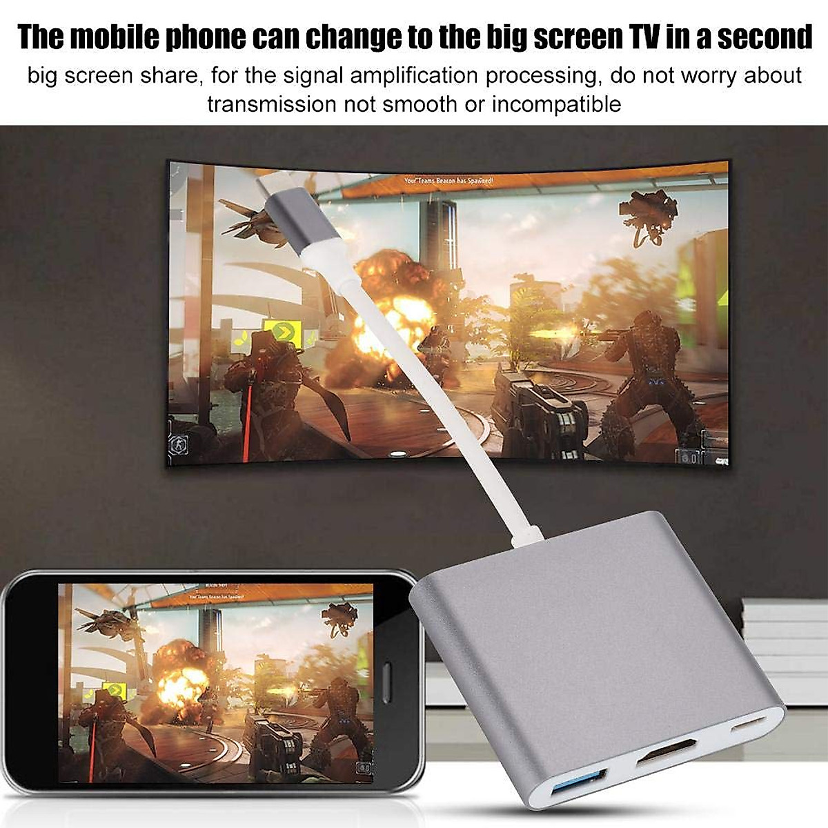 Type C to HDMI Hub Adapter Multi-Function 3 in 1 Hub Type C to HDMI Output HD Converter Adapter Dock Station(Gray)