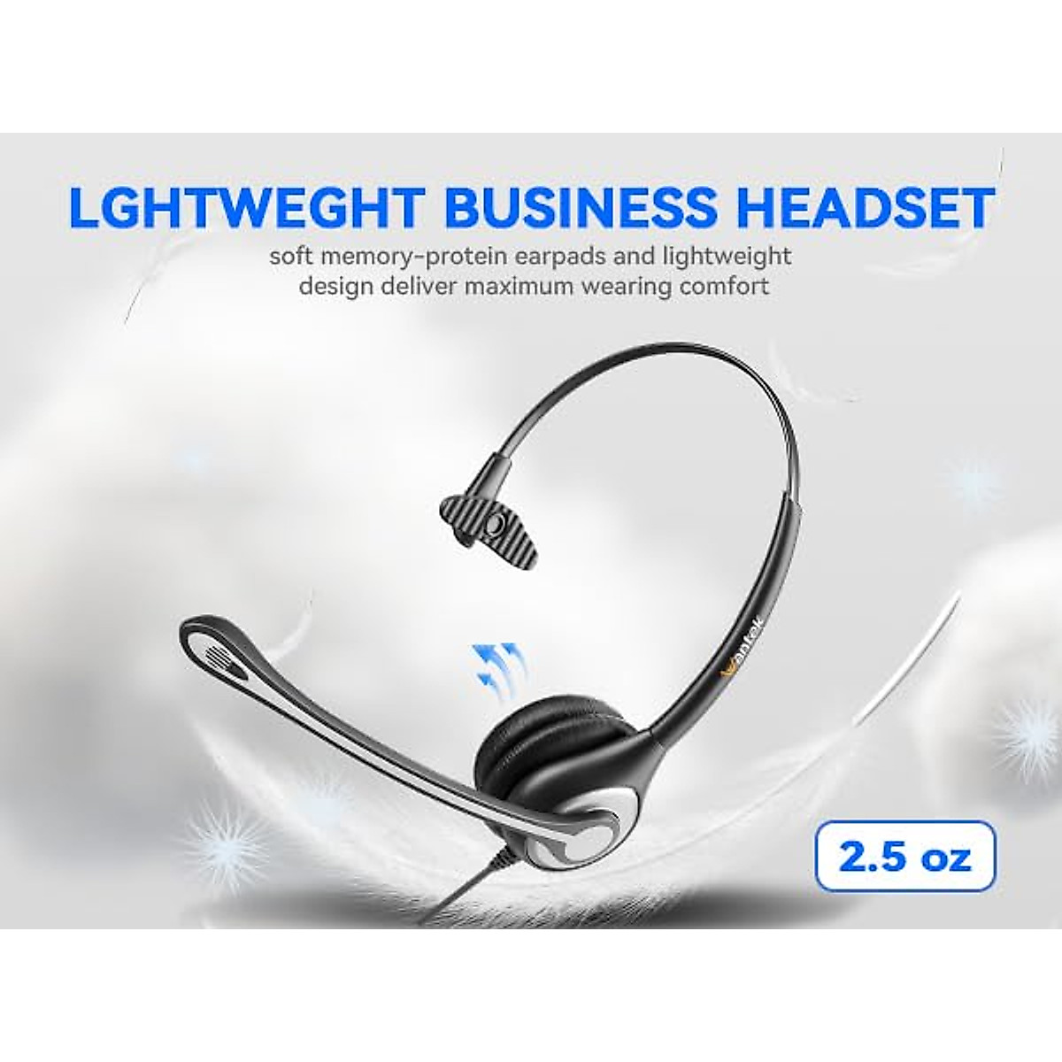 Phone Headset 2.5mm with Microphone Noise Cancelling & Volume Controls, Telephone Headphone Compatible with Panasonic Dect 6.0 Phones, Comfort-Fit Telephone Headset for AT&T Vtech Cordless Phones