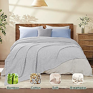 PHF Cooling Waffle Blanket, Queen Size, Lightweight 60% Rayon Derived from Bamboo & 40% Cotton, Breathable for Hot Sleepers, Ultra Soft and Luxury, 90"x90", Grey