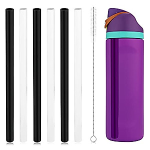 Replacement Straws for Owala FreeSip 24oz, 6pcs Reusable Plastic Straws with Cleaning Brush for Owala Flip Insulated Stainless Steel Water Bottle 24 oz, Tumbler Accessories Parts (Black and White)