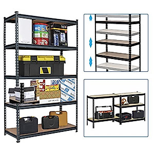Karl home Garage Shelving Heavy Duty, 5-Tier Wide Size Adjustable Metal Shelving Unit Rack for Garage Pantry Basement, 2000lbs,43.3" L x 17.7" W x 70.9" H, Black