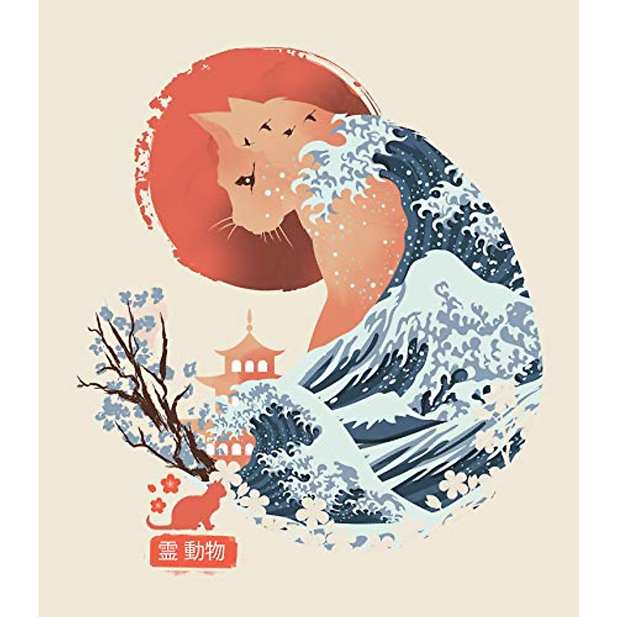 Japanese Cat Art Print - Traditional Ukiyo-e Wall Art 8 x 10 Unframed Cherry Blossom Ocean Waves Spiritual Home Decor Japanese Theme Artwork Whimsical Cat Print Calming Nautical Wall Hanging