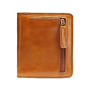 Itslife Women's Rfid Blocking Small Compact Bifold Leather Pocket Wallet Ladies Mini Purse with id Window (Waxed Brown)