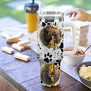 Hyturtle Personalized Picture Dog Dad 40oz Tumbler with Handle and Straw Gifts for Dog Lovers, Funny Father's Day Cup Gifts For Men, Best Gift Idea for Dogs Dad Stainless Steel Travel Cup With Lid