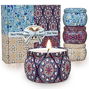TranquilBliss Scented Candle Present Set, 4 Pack 4.4 Oz Scented Candles, 120H Lasting Burn Candles for Home Scented, Soy Wax, Presents for Women, Ideal Presents for Birthday
