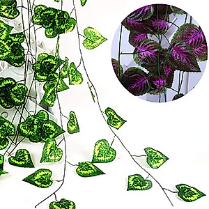 Heave Artificial Ivy Plants Vine Hanging Garland Decorative Wall Hanging Fake Ivy Leaves Artificial Plants for Indoor Outside Home Garden Party Decor Purple