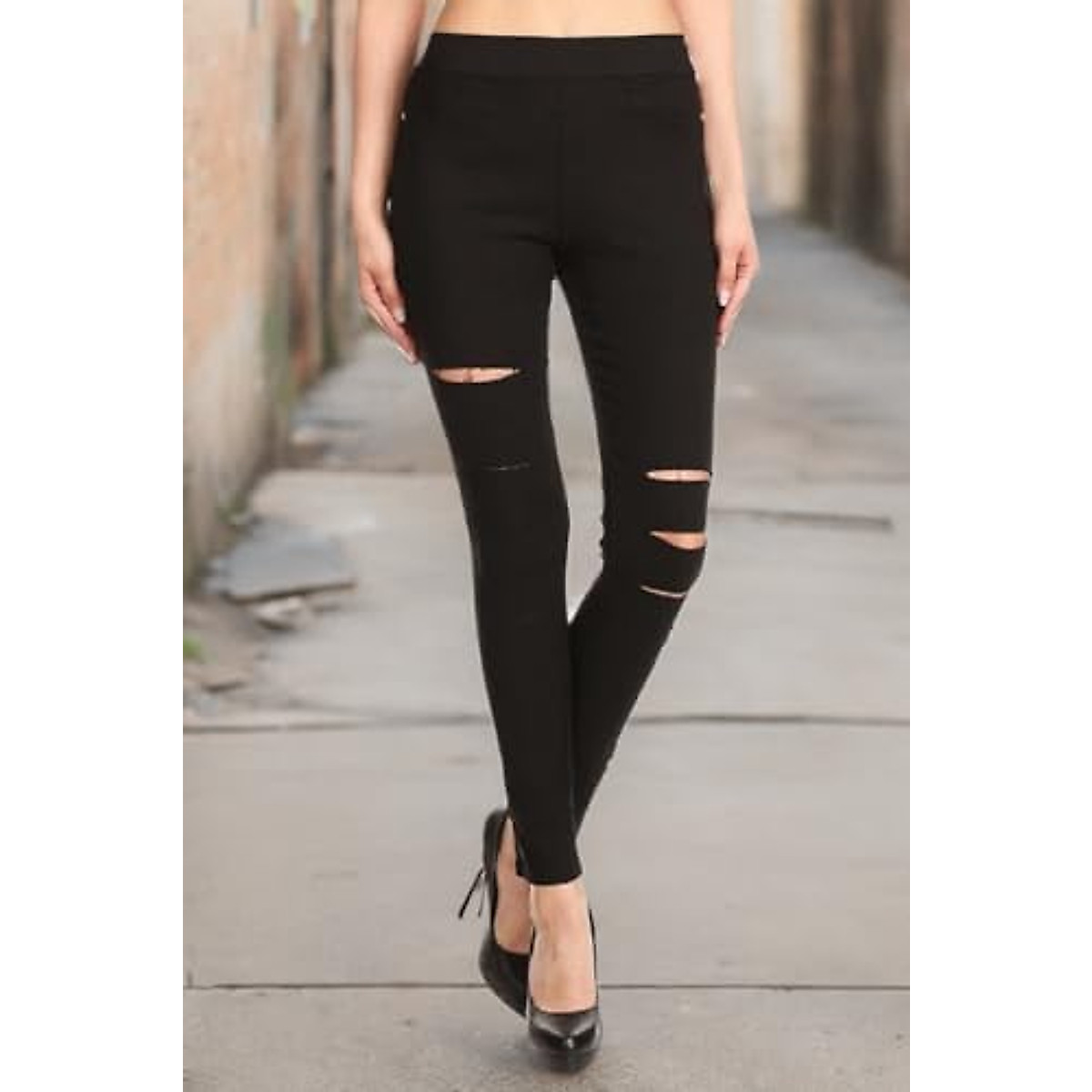 Jvini Women's Pull-On Ripped Distressed Stretch Legging Pants Denim Jean (X-Large, Black)