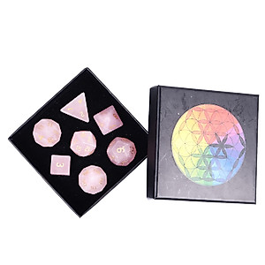 Nupuyai Healing Rose Quartz Crystal D&D Polyhedral Dice Set with Box for Dungeons and Dragons, Set of 7 Table Top Game Dice for RPG MTG Roleplaying Collection