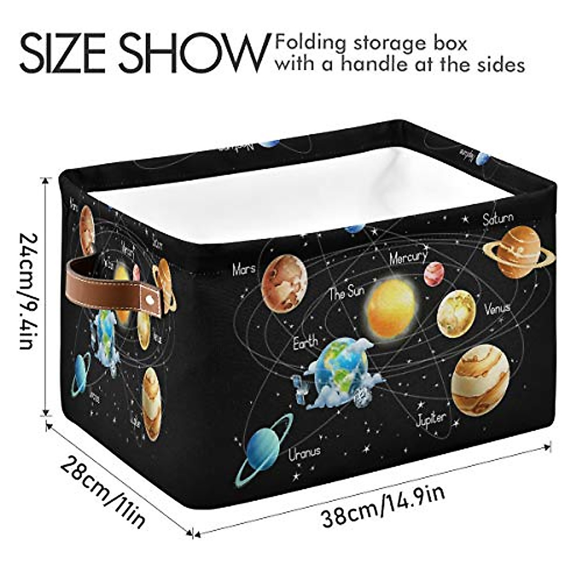 Solar System Planet Storage Basket Bin Large Fabric Toys Storage Cube Box with Handles Collapsible Closet Shelf Cloth Organizer Basket for Nursery Bedroom