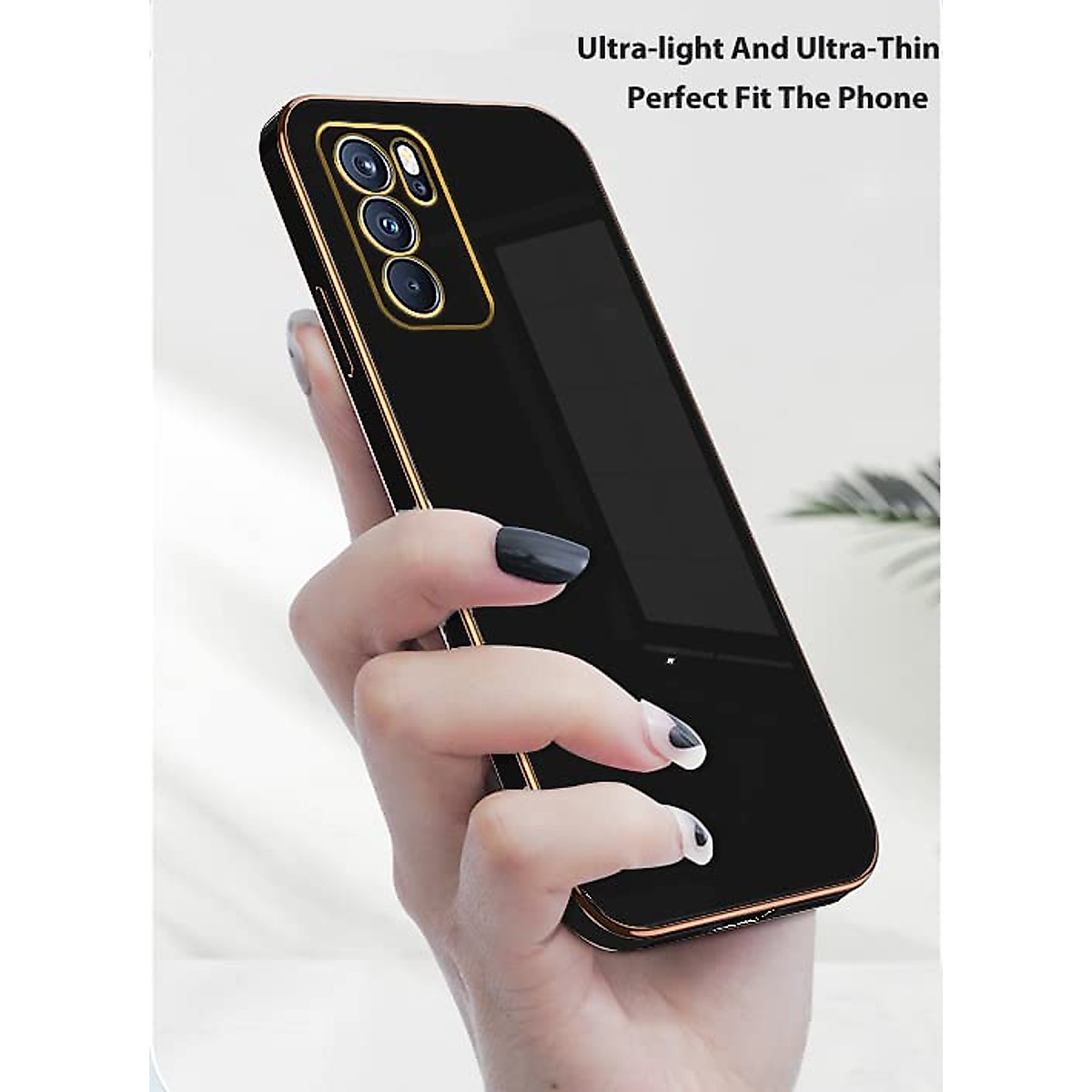 Tiwinxing Compatible with Oppo Reno 6 Pro Case for Women Men, Ultra Thin Oppo Reno 6 Pro Phone Case Silicone Cute Shockproof Plating Electroplate Soft Cases Cover (Black)